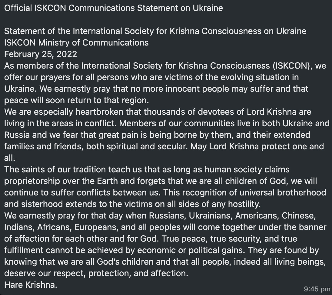 ISKCON temple in Ukraine opens doors for providing food and shelter ...